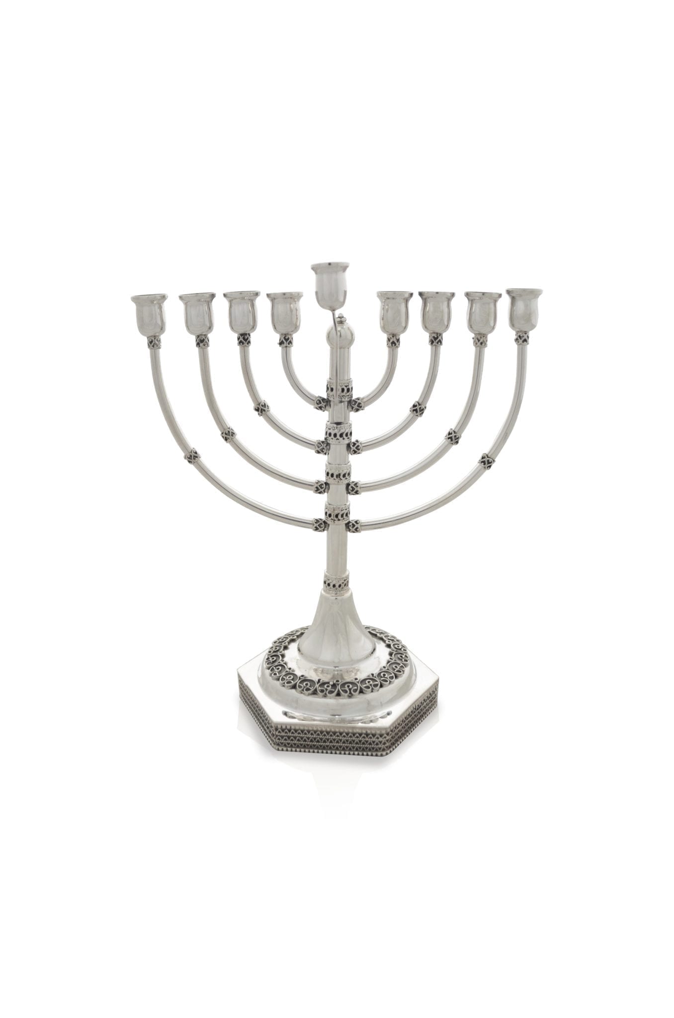 Avihu Small Silver Hanukkah Menorah - Nadav Art By Avi Nadav