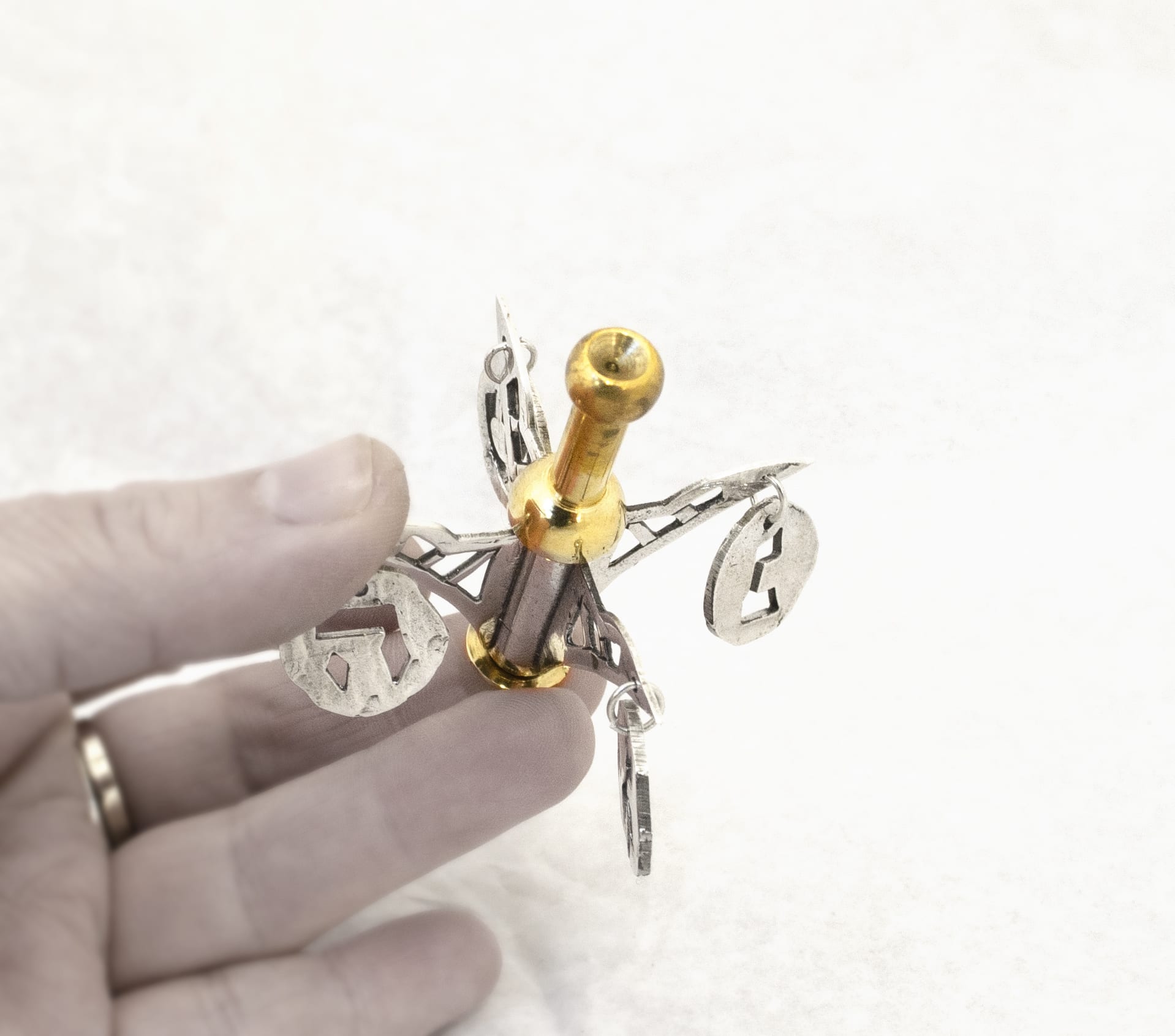 Unique Silver & Brass Dreidel - Nadav Art By Avi Nadav