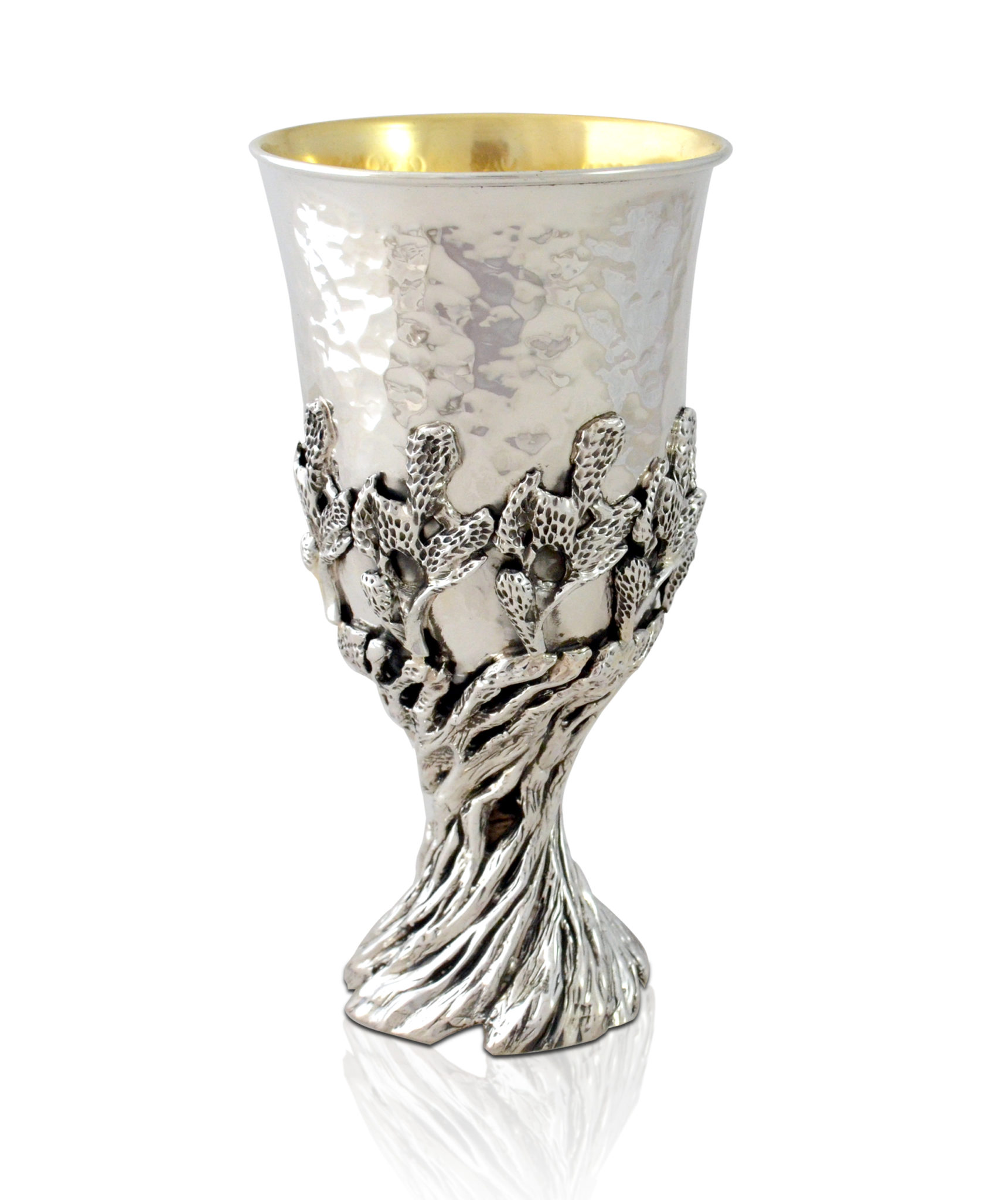 Floral Inspired Small Silver Kiddush Cup - Nadav Art By Avi Nadav