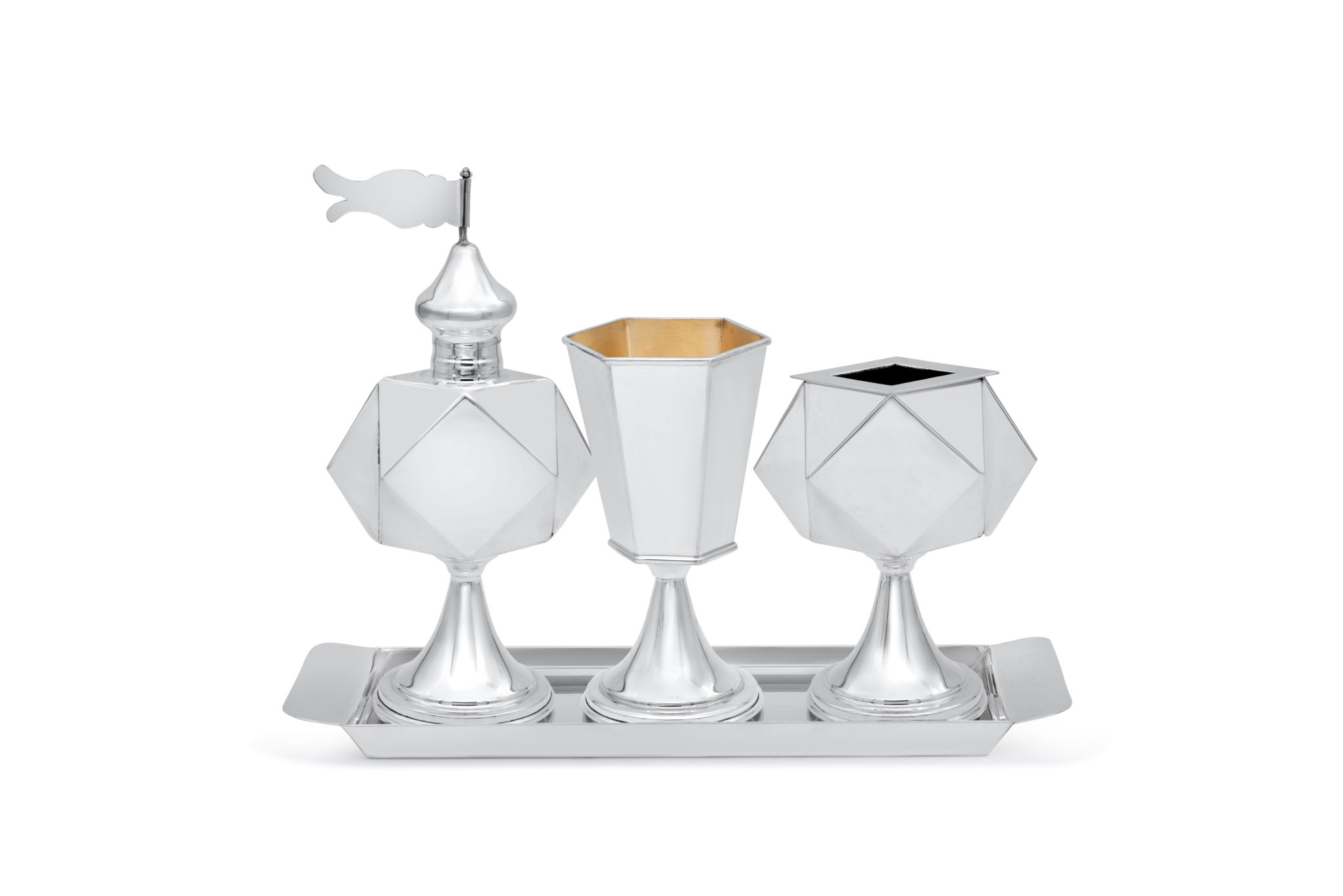 Sterling Silver Geometric Shape Full Havdala Set - Nadav Art By Avi Nadav