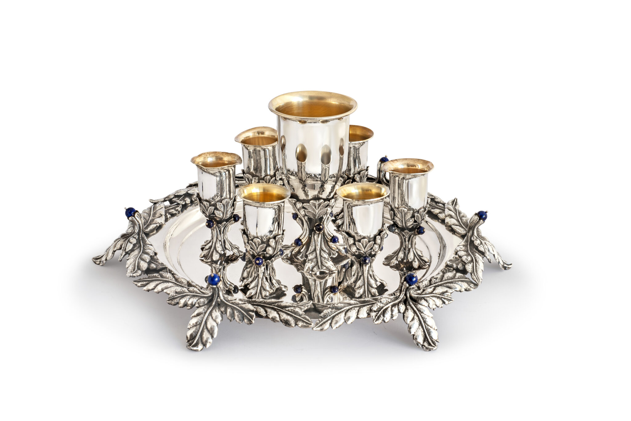 Extra Large Lapis Lazuli Shiny Silver Liquor Set - Nadav Art By Avi Nadav