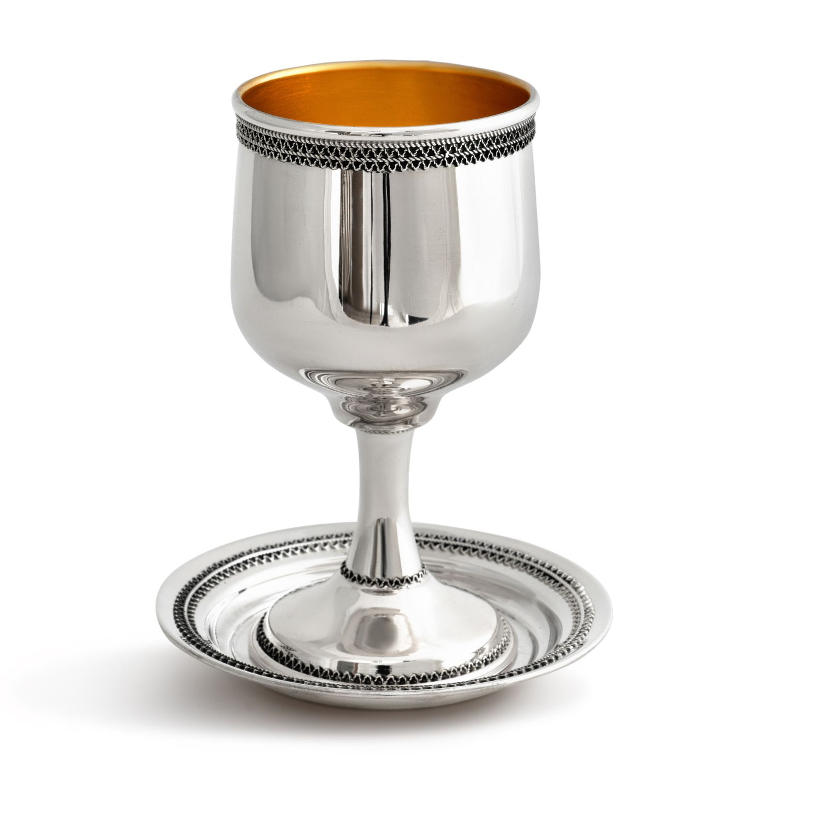 Shiny Round Silver Cup with Stem and Filigree - Nadav Art By Avi Nadav