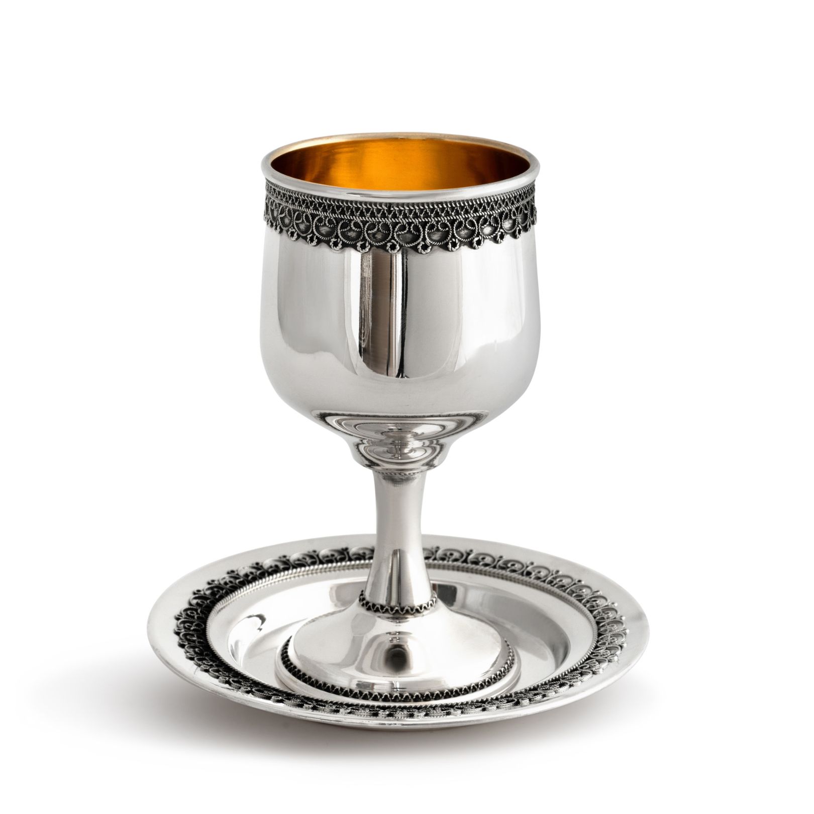 Kiddush Set with Round Shape and Filigree - Nadav Art By Avi Nadav
